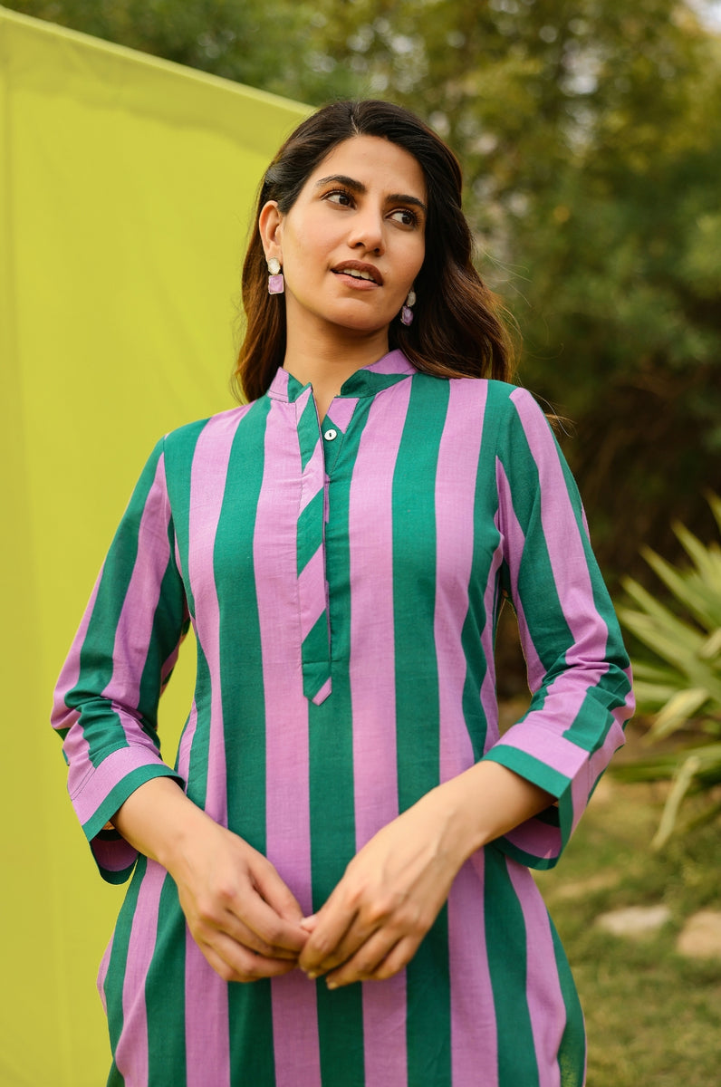Mint Mood Co-ord Set – Cotton Striped Suit Set with Pockets | Gulaal