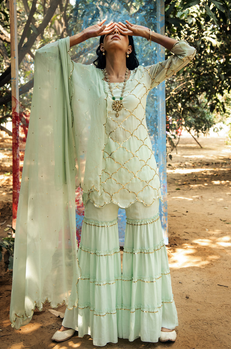 Samyuta Sequin Kurta Sharara With Dupatta - Set Of 3 – Gulaal